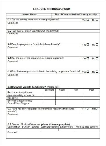 √ Free Printable Training Feedback Form