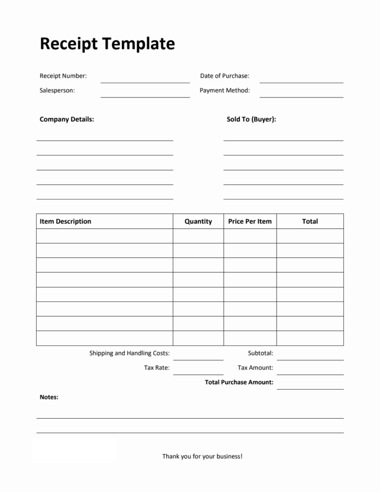 √ Free Printable Training Receipt Template
