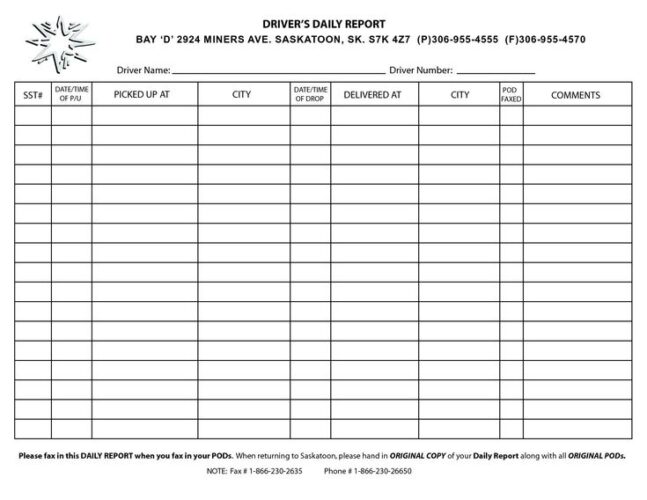 √ Printable Transportation Log Template (Excel)