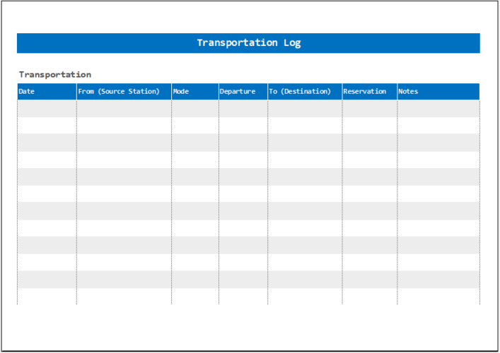 √ Printable Transportation Log Template (Excel)