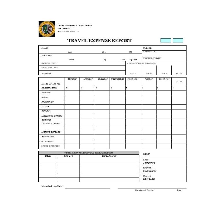 √ Travel Expense Report Template (Word)