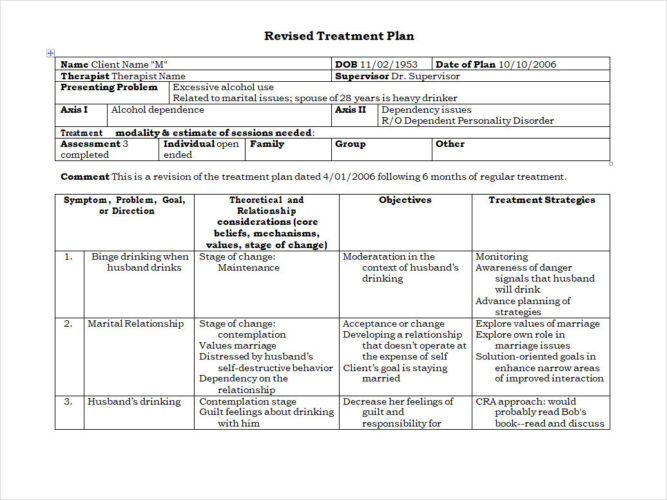 √ Free Printable Treatment Plan Template