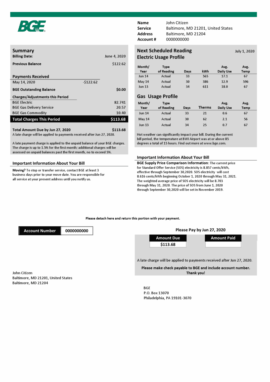√ Free Printable Utility Bill Template