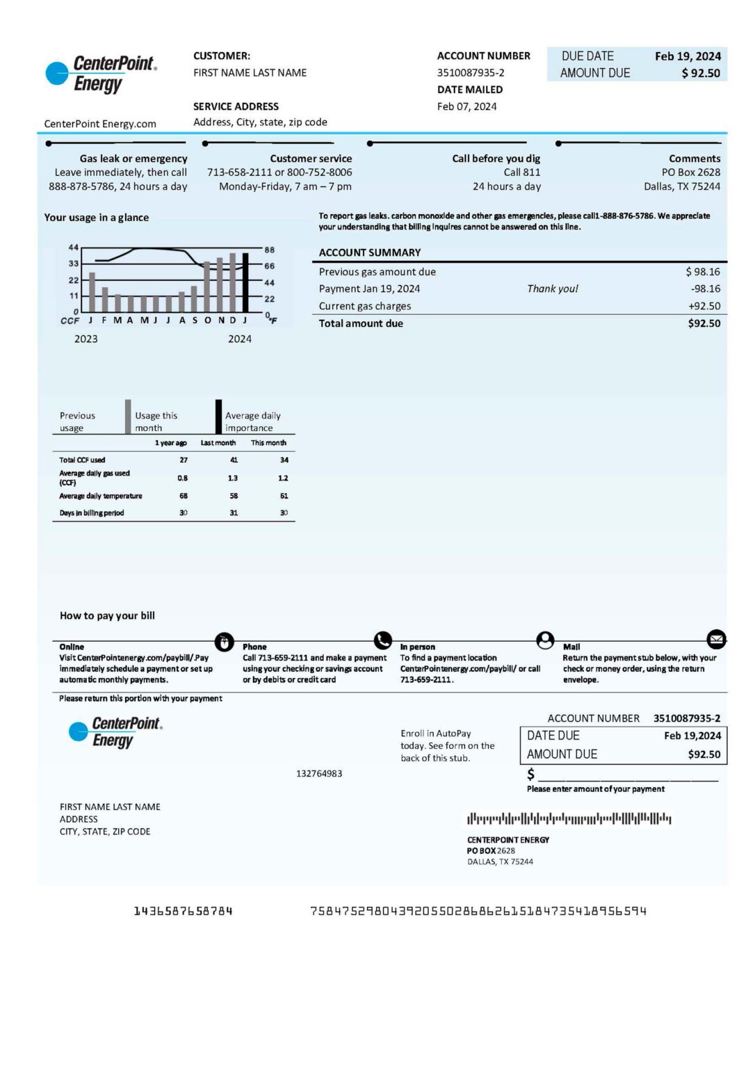 √ Free Printable Utility Bill Template