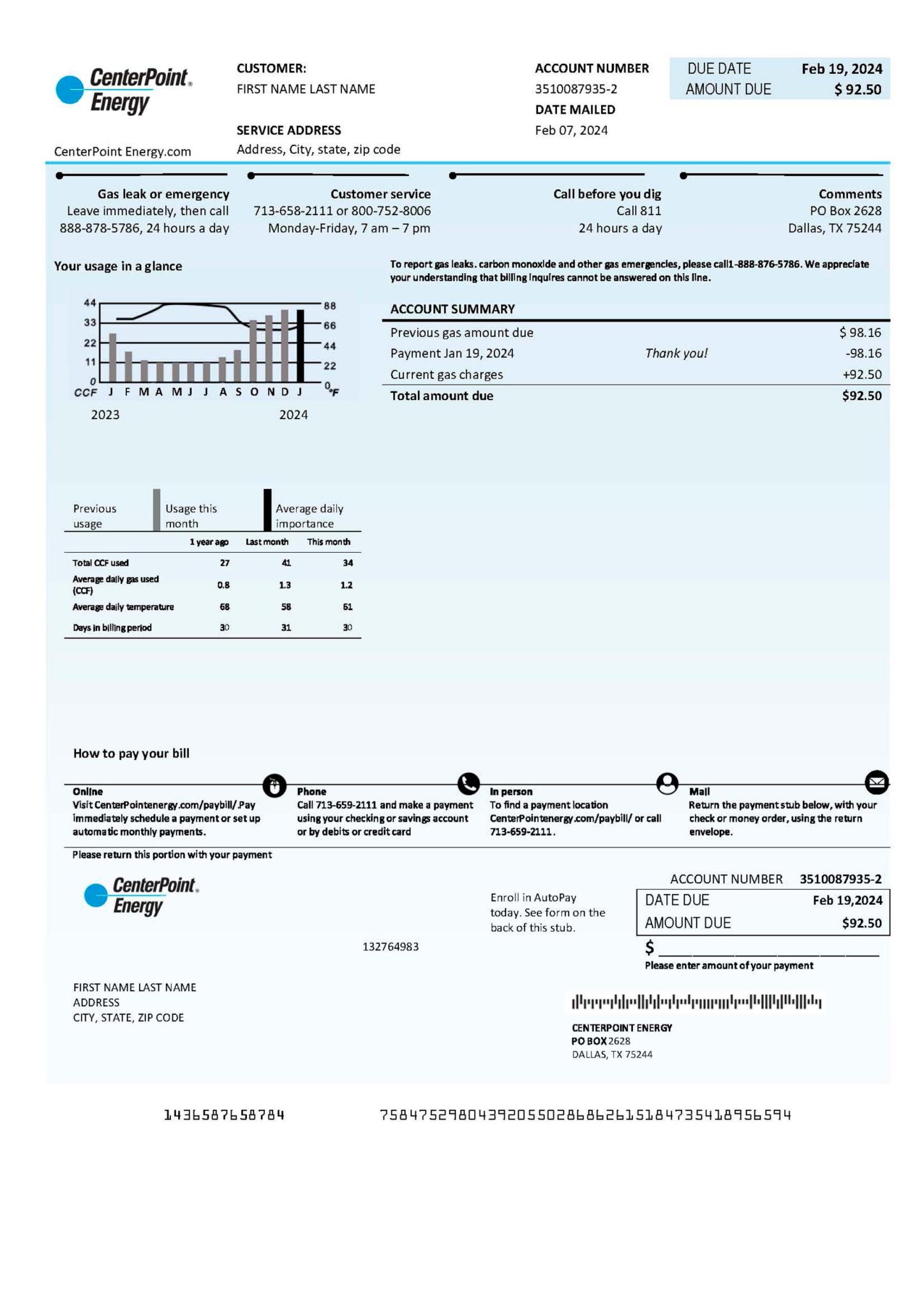 √ Free Printable Utility Bill Template