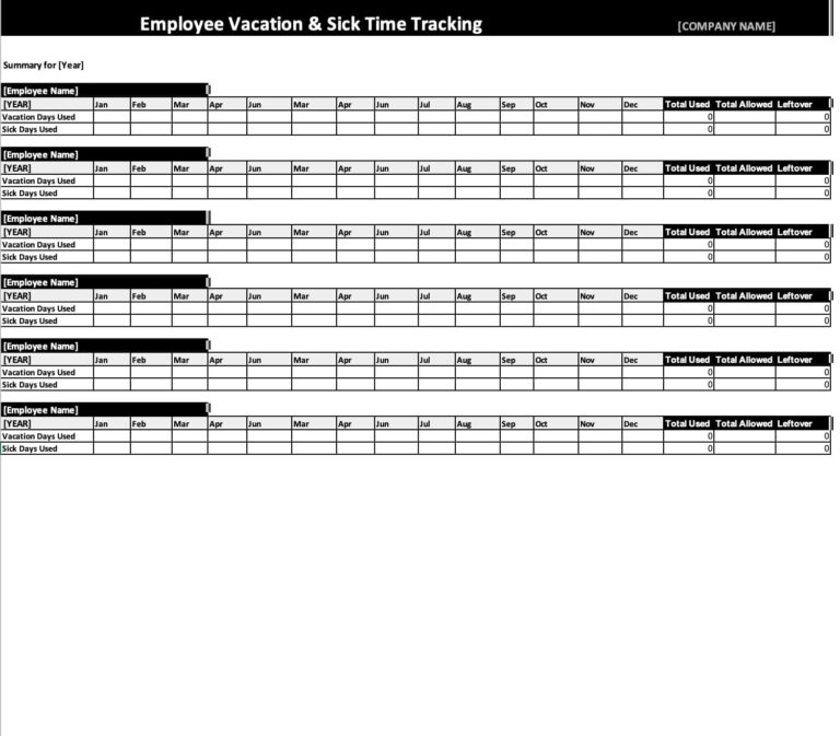 √ Vacation And Sick Time Tracking Worksheet Template