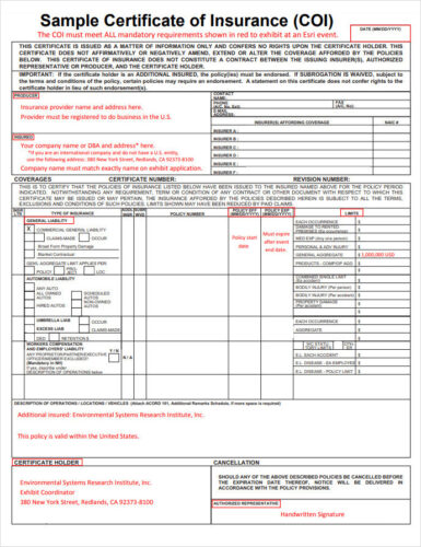 √ Printable Certificate of Insurance Template