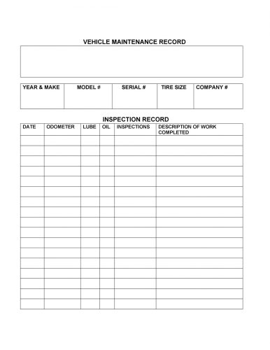 √ Vehicle Repair Record Worksheet Template (Excel)