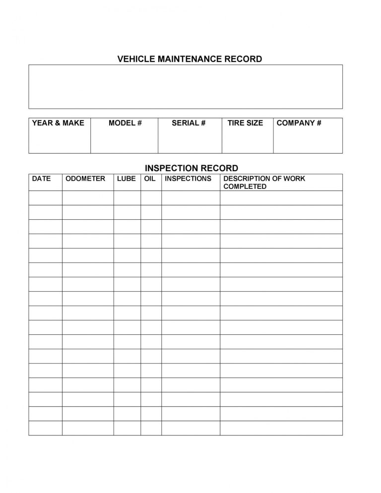 √ Vehicle Repair Record Worksheet Template (Excel)