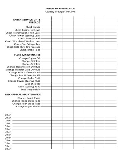 √ Vehicle Repair Record Worksheet Template (Excel)