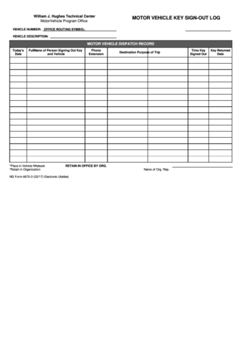 Vehicle Sign out Sheet Template Example | Templateral