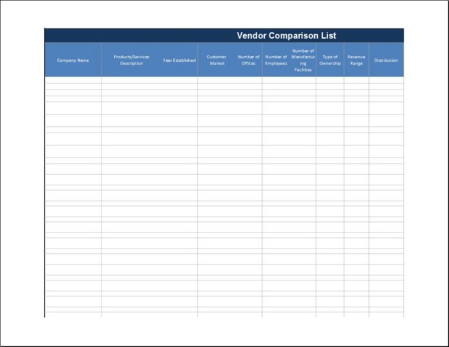 √ Printable Vendor Comparison List Template (Excel)