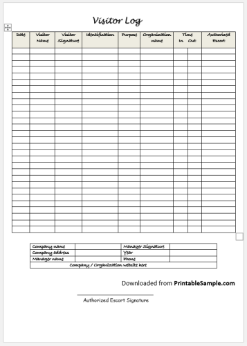 √ Free Visitor Registry Book Template (Excel)
