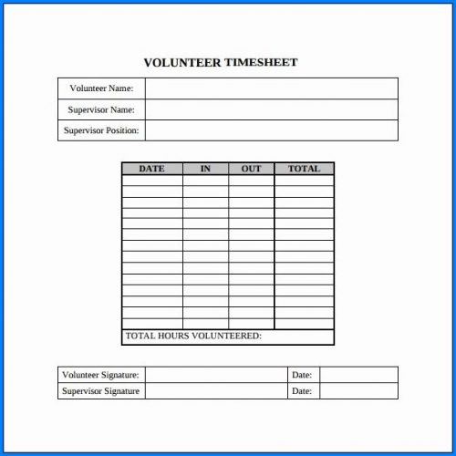 √ Free Printable Volunteer Timesheet Template