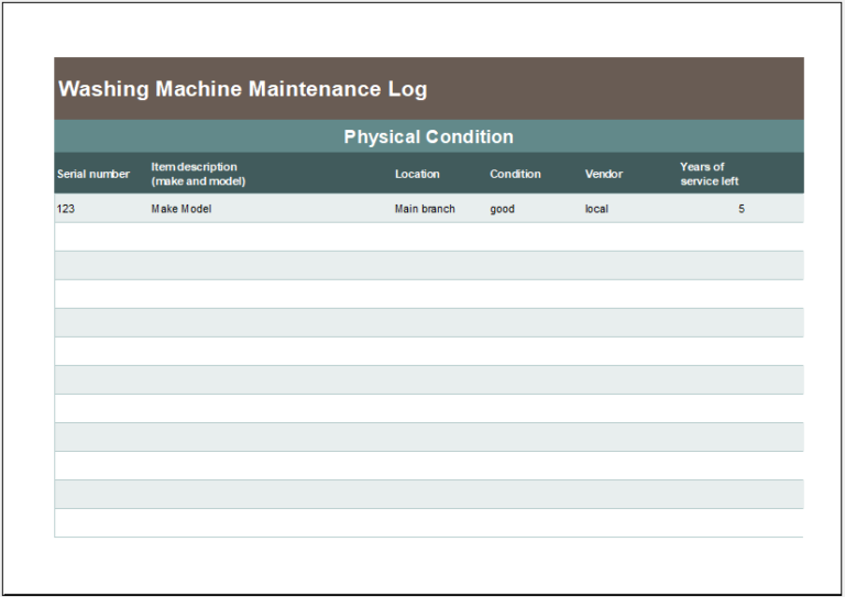 √ Washing Machine Maintenance Log Template