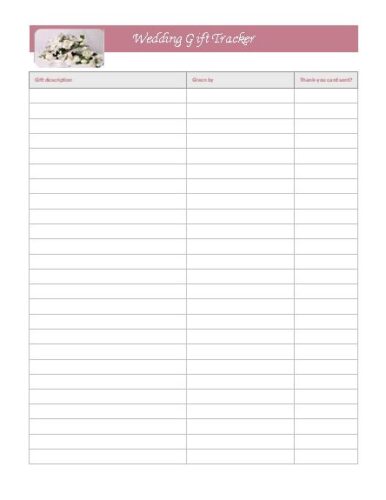 √ Wedding Gift List Template