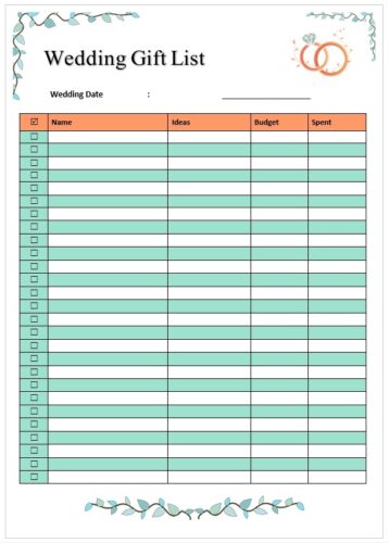 √ Wedding Gift List Template