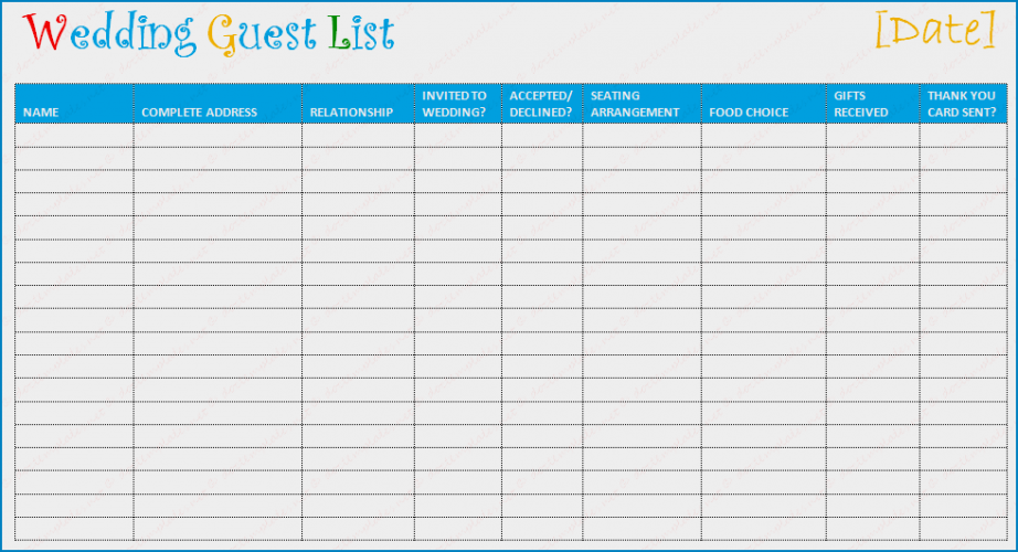 √ Free Printable Wedding Guest List Template