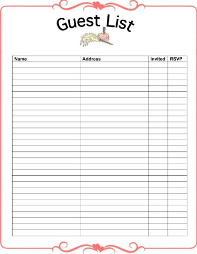 √ Wedding Guest Sign-in Sheet Template