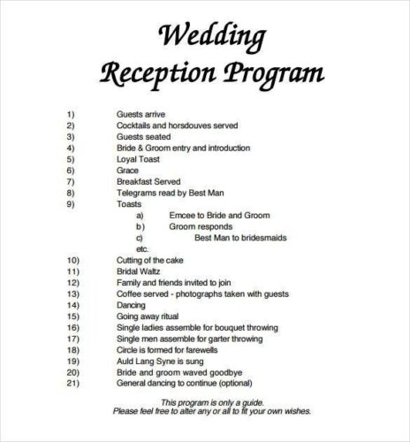 √ Wedding Reception Program Template (Word)