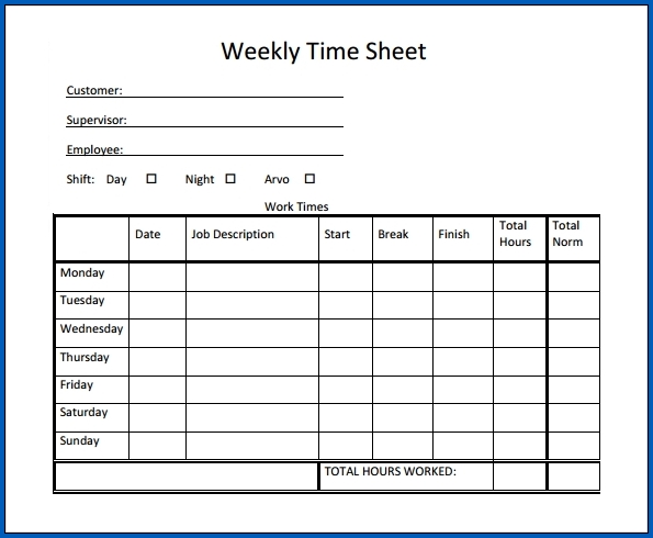 Free 4 Samples Of Weekly Employee Timesheet Template Templateral