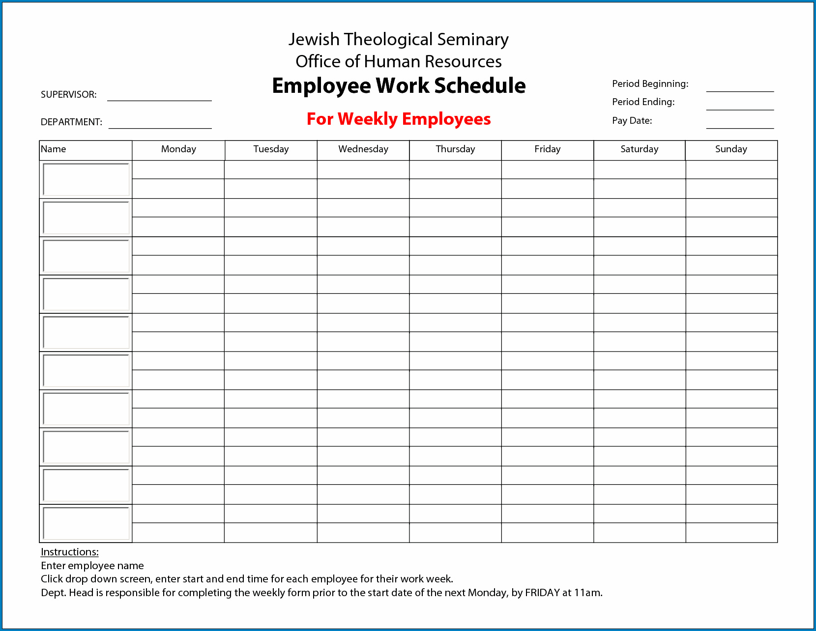  Free Weekly Employee Work Schedule Template