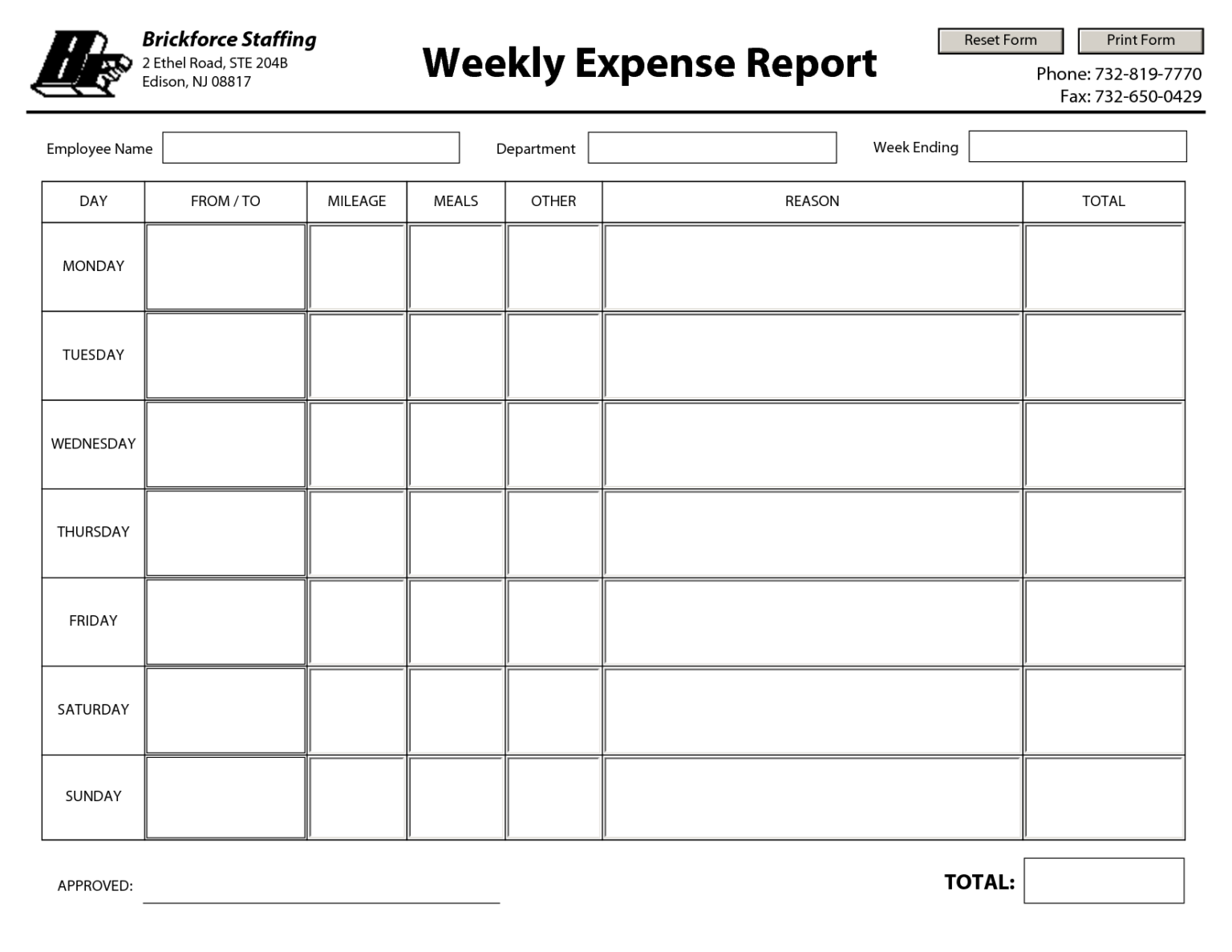 √ Weekly Expense Report Template