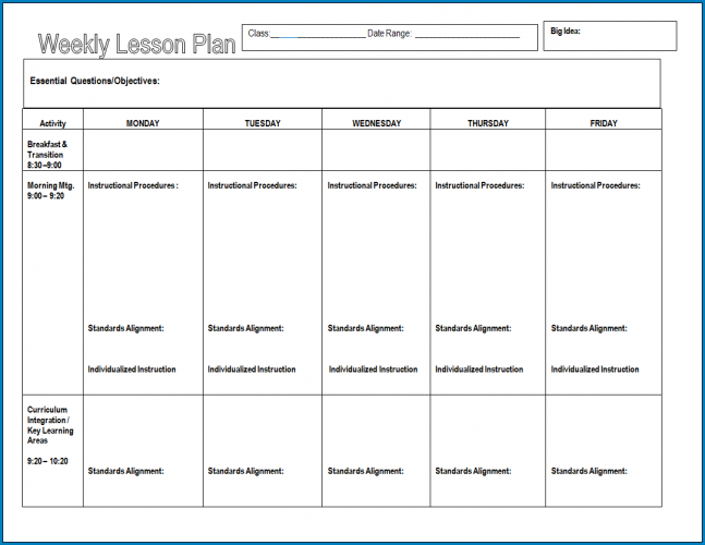 √ Free Printable Weekly Lesson Planner Template