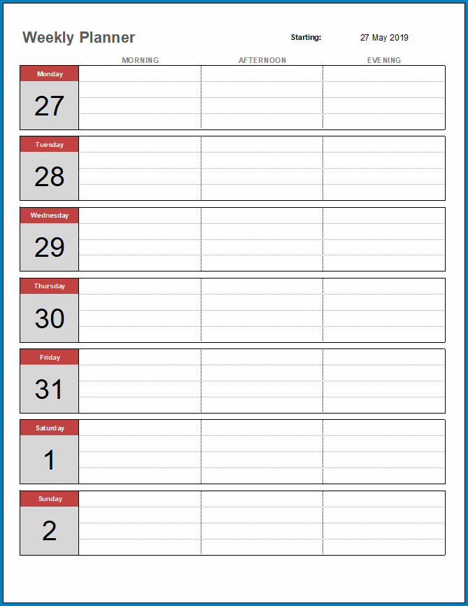  Free Printable Weekly Planner Template Excel Templateral