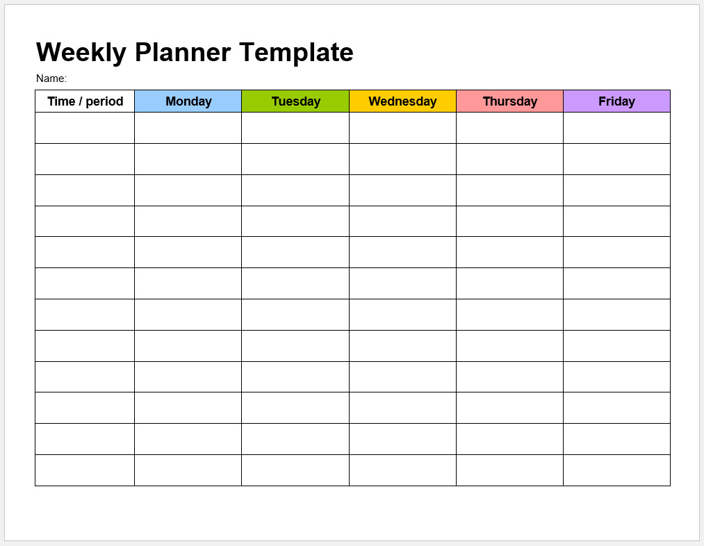  Free Printable Weekly Planner Template