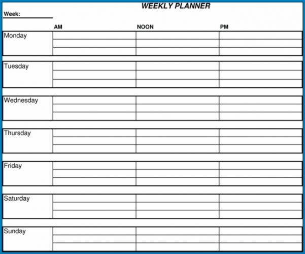 √ Free Printable Weekly Schedule Template Word