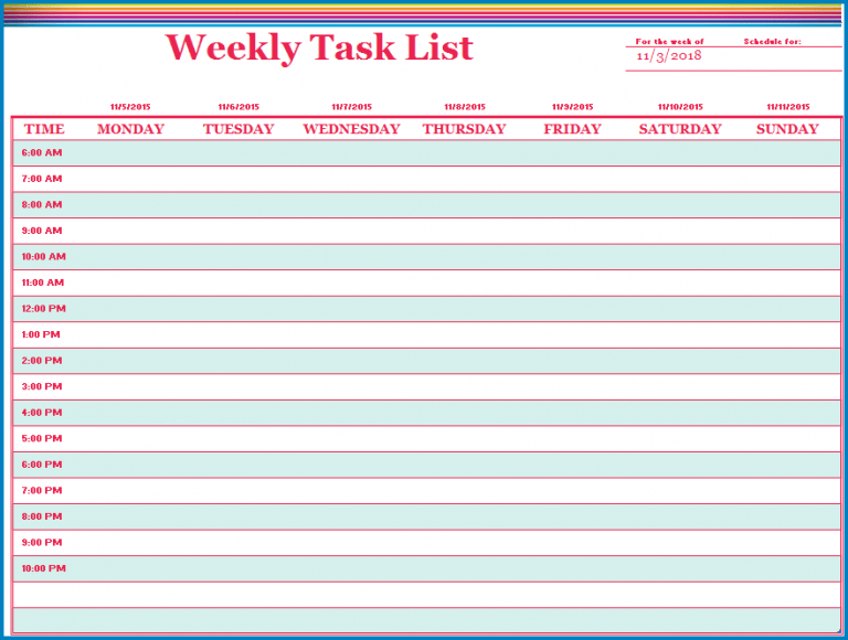  Free Printable Weekly Task List Template Excel Templateral