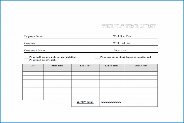 Weekly Timesheet Template Example | Templateral