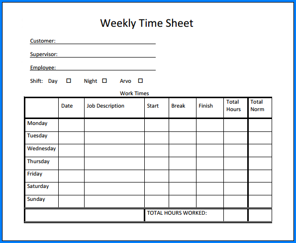  Free Printable Weekly Timesheet Template Word Templateral