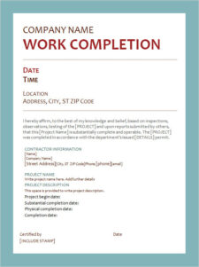 √ Work Completion Certificate Template
