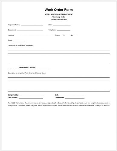 √ Free Printable Work Order Form