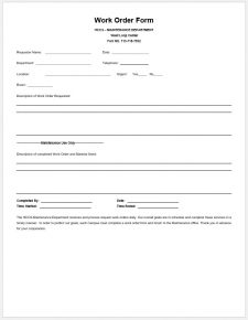 √ Free Printable Work Order Form Template