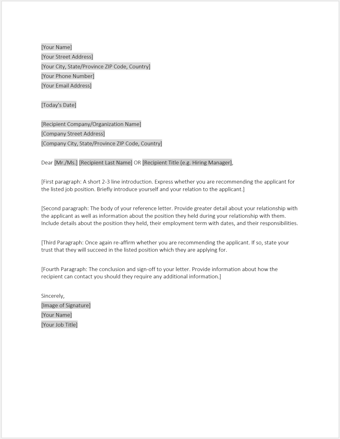 √ Work Reference Letter Template (Word)