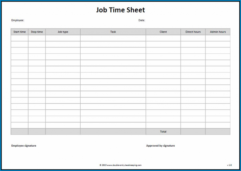 √ Free Printable Work Timesheet Template
