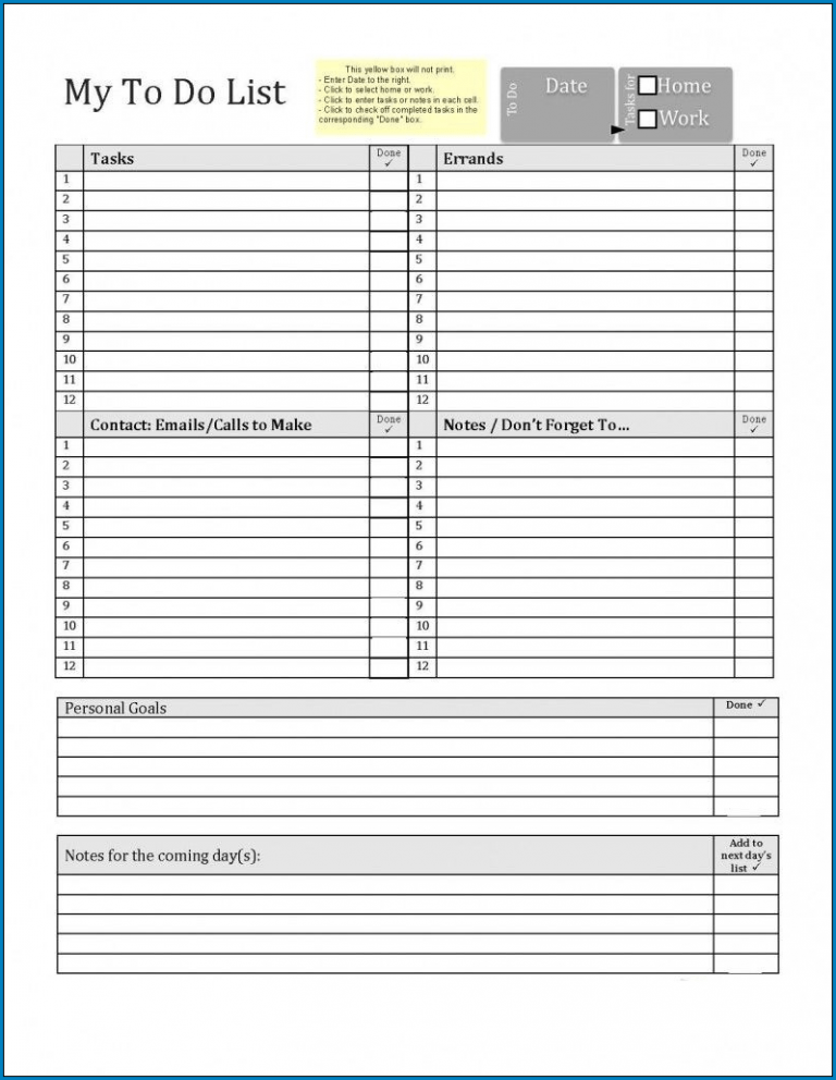 √ Free Printable Work To Do List Template