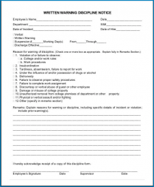√ Free Printable Written Warning Template