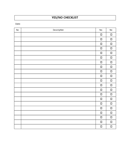 √ Printable Yes or No Checklist Template