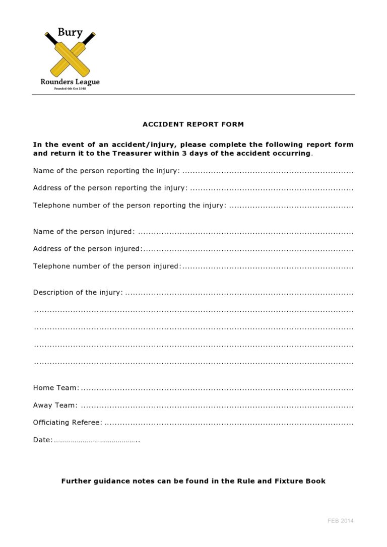 √ Free Printable Accident Report Form (Word)