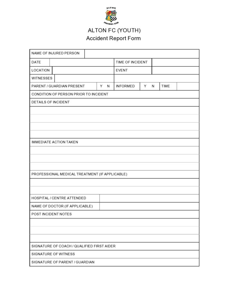 √ Free Printable Accident Report Form (Word)