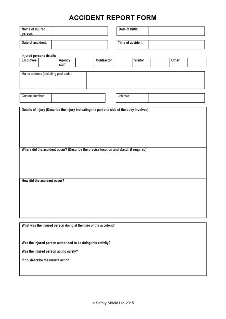 √ Free Printable Accident Report Form (Word)