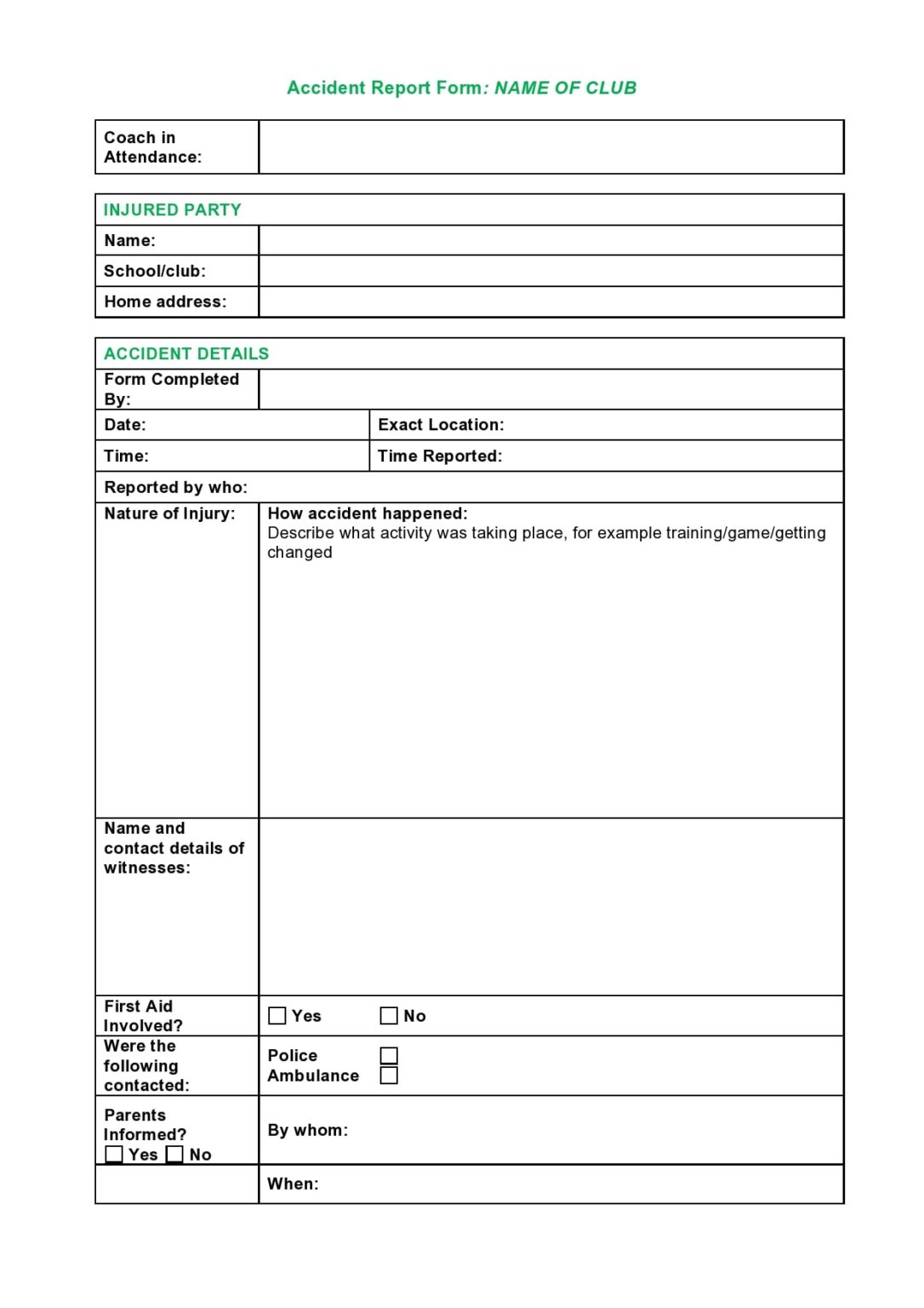 √ Free Printable Accident Report Form (Word)