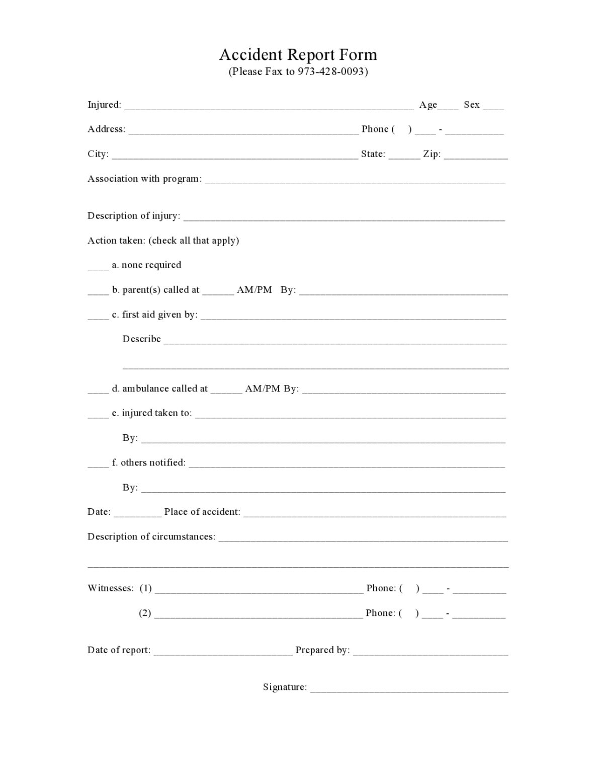 √ Free Printable Accident Report Form (Word)