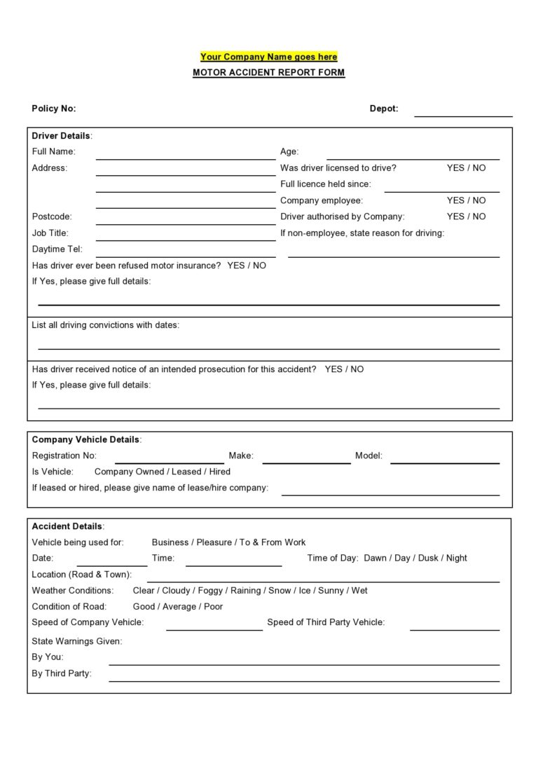 √ Free Printable Accident Report Form (Word)