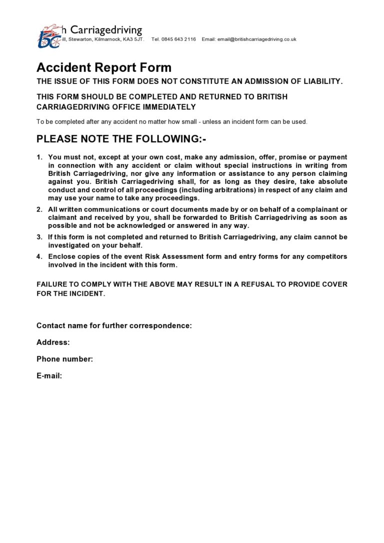 √ Free Printable Accident Report Form (Word)