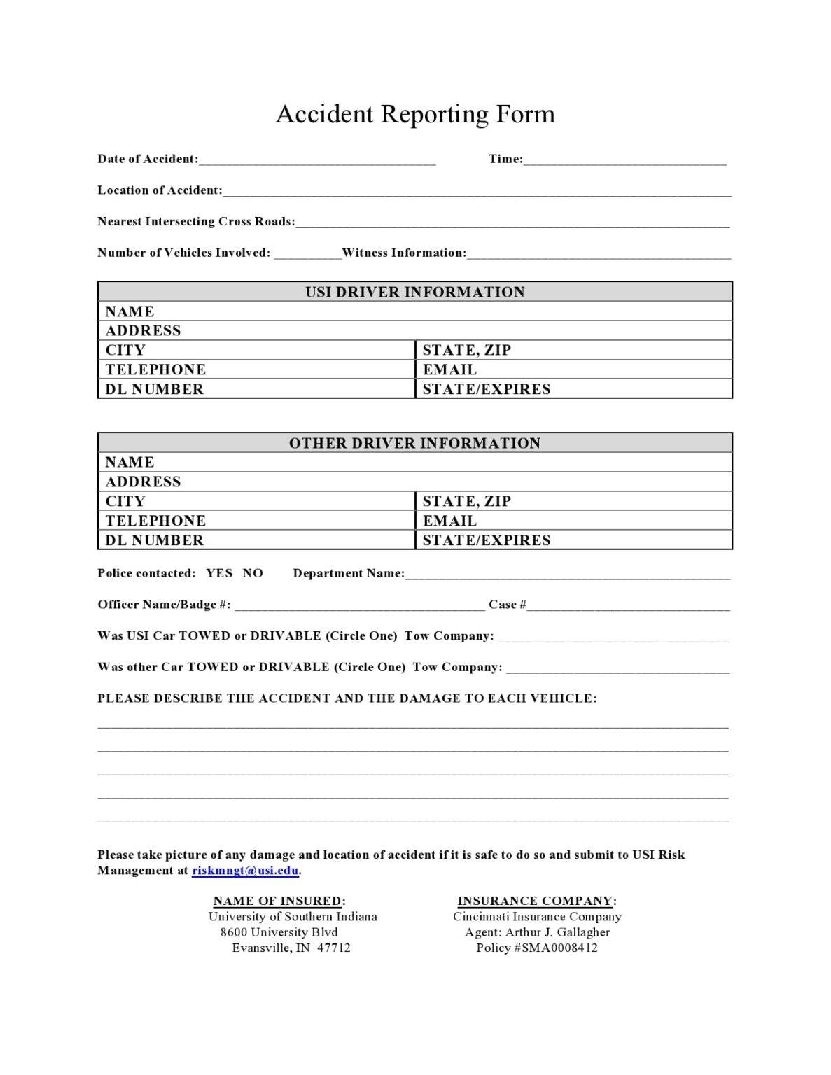 √ Free Printable Accident Report Form (Word)
